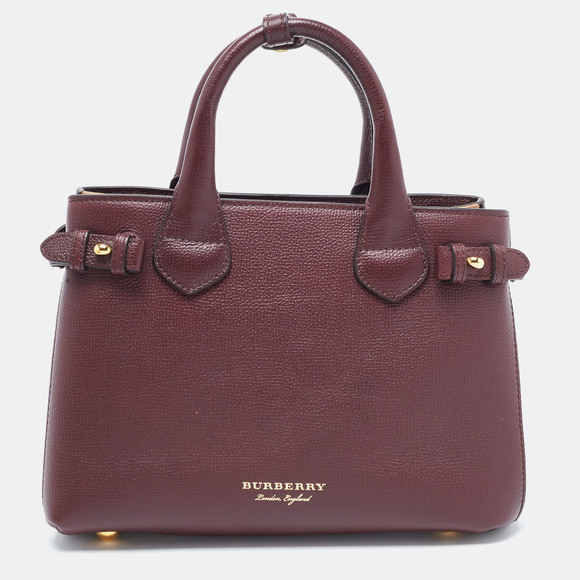 Burberry | Bags | Burberry Burgundybeige Leather And House Check Fabric ...